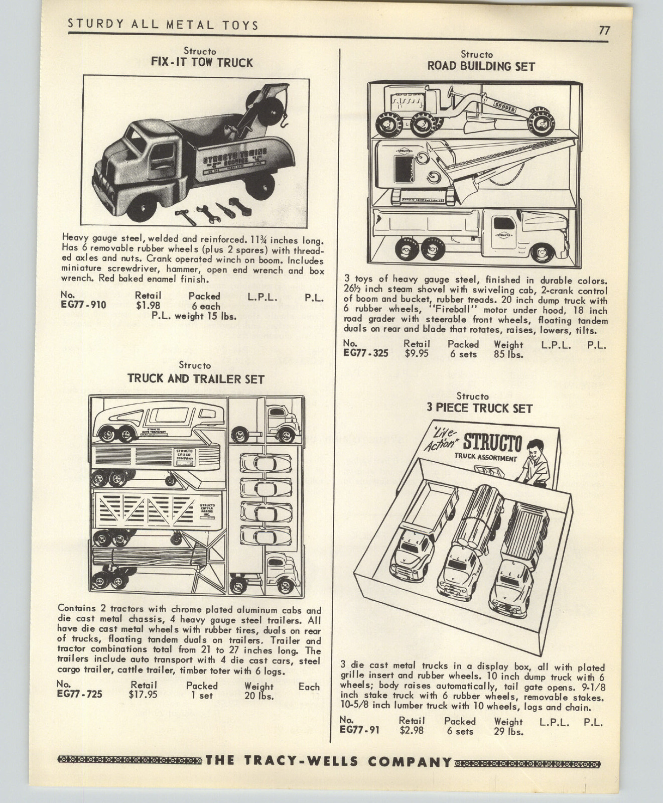 1955 PAPER AD Structo Toy Road Builder Tow Truck Dump Smith Miller Fire ...