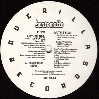 Bassomatic - Go Getta Nutha Man - Used Vinyl Record 12 - 31 - Promo ...