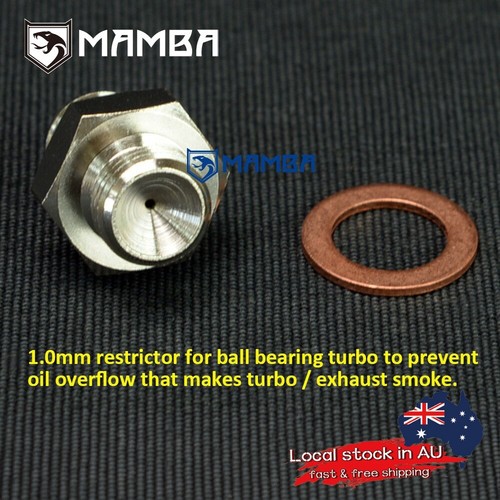 MAMBA AN4 4AN Turbo Oil Feed Adapter Fitting w/ 1.0mm Restrictor GT28 ...