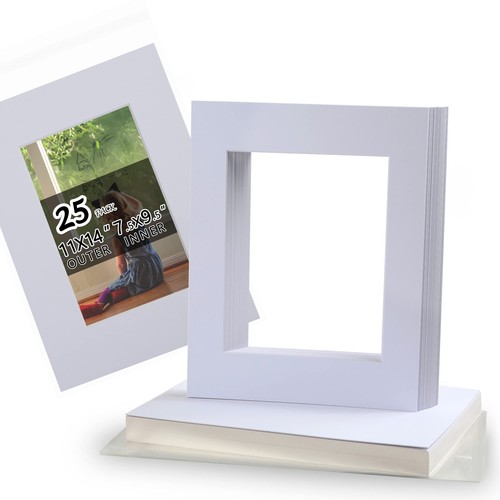 Acid Free 25 Pack 11x14 Pre-Cut Mat Board Show Kit for 8x10 Photos ...