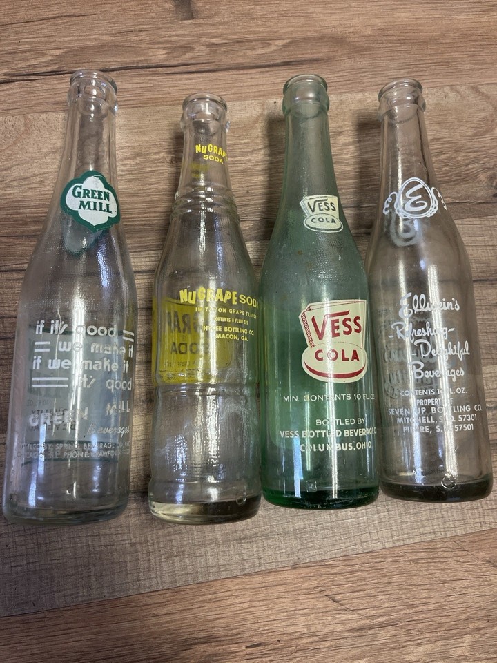Vintage Soda Bottle Lot (4) – Green Mill, NuGrape, Vess Cola, Ellwein’s ...