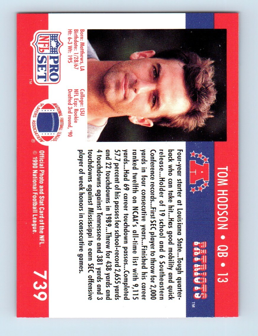 1990 Pro Set Tom Hodson New England Patriots #739 | eBay