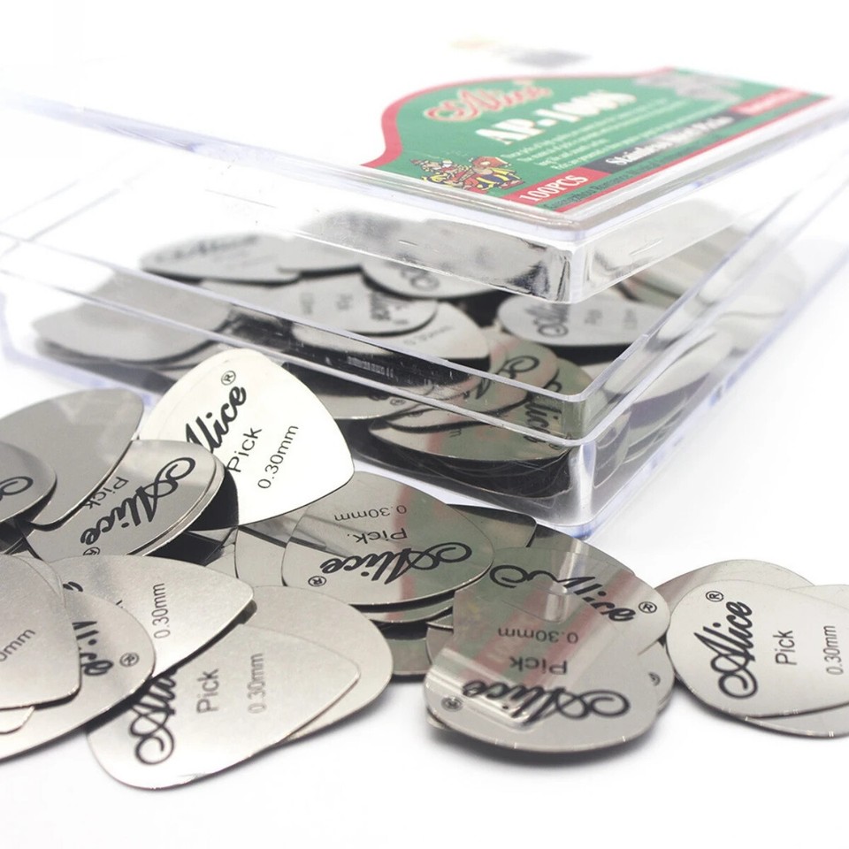 Alice 100pcs 0.3mm Guitar Picks Metal Durable Stainless Steel Guitar ...
