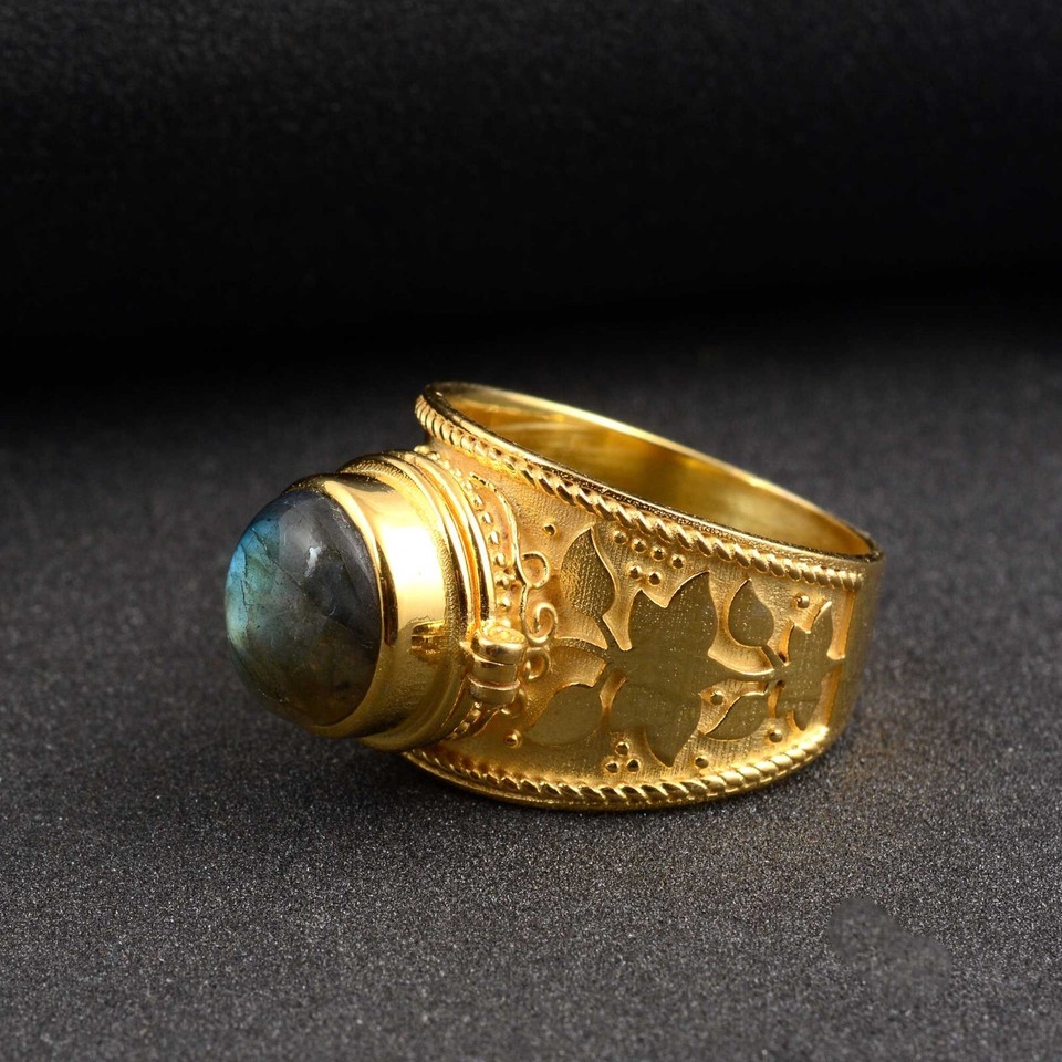 Natural Labradorite poison ring , Gold Labradorite hidden box ring | eBay