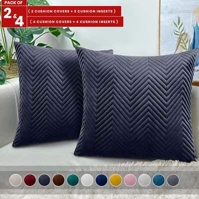 Embossed Filled Cushion With Covers 2,4 Pack Quilted Embroidered Square ...