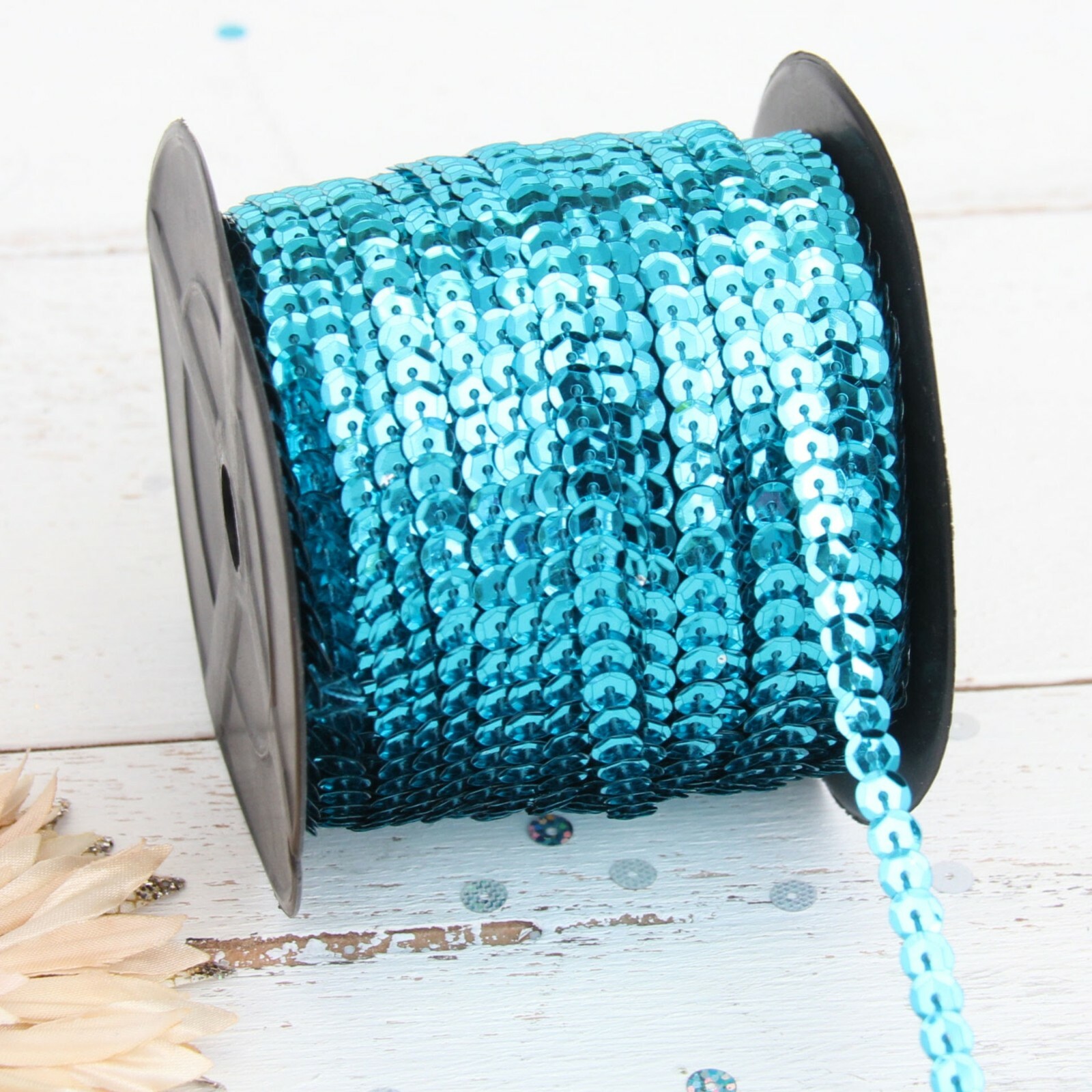 6MM SEQUIN STRING - BIG 80 YD ROLLS - 17 COLORS - SOLID & HOLOGRAPHIC ...