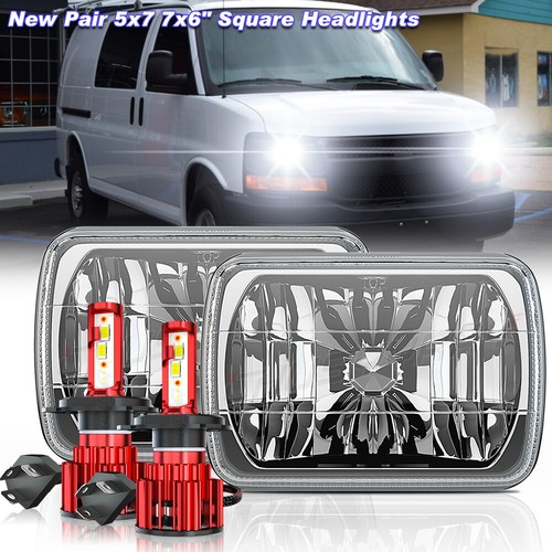 Pair 5x7" 7x6" LED Headlights Hi/Lo For Chevy Express 1500 2500 3500 ...