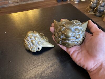 Pair Antique Vintage Brass Roman Greek Asian Mythical Lion Fu Foo Dog ...