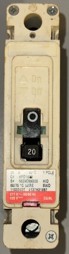 Eaton Cutler Hammer HFD1020 20 Amp 1 Pole Circuit Breaker 277V Type HFD ...