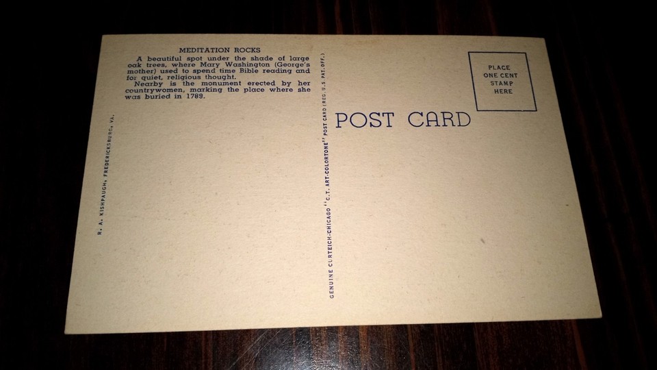 Fredericksburg VA Virginia, Meditation Rock Mary Washington Vtg Linen ...
