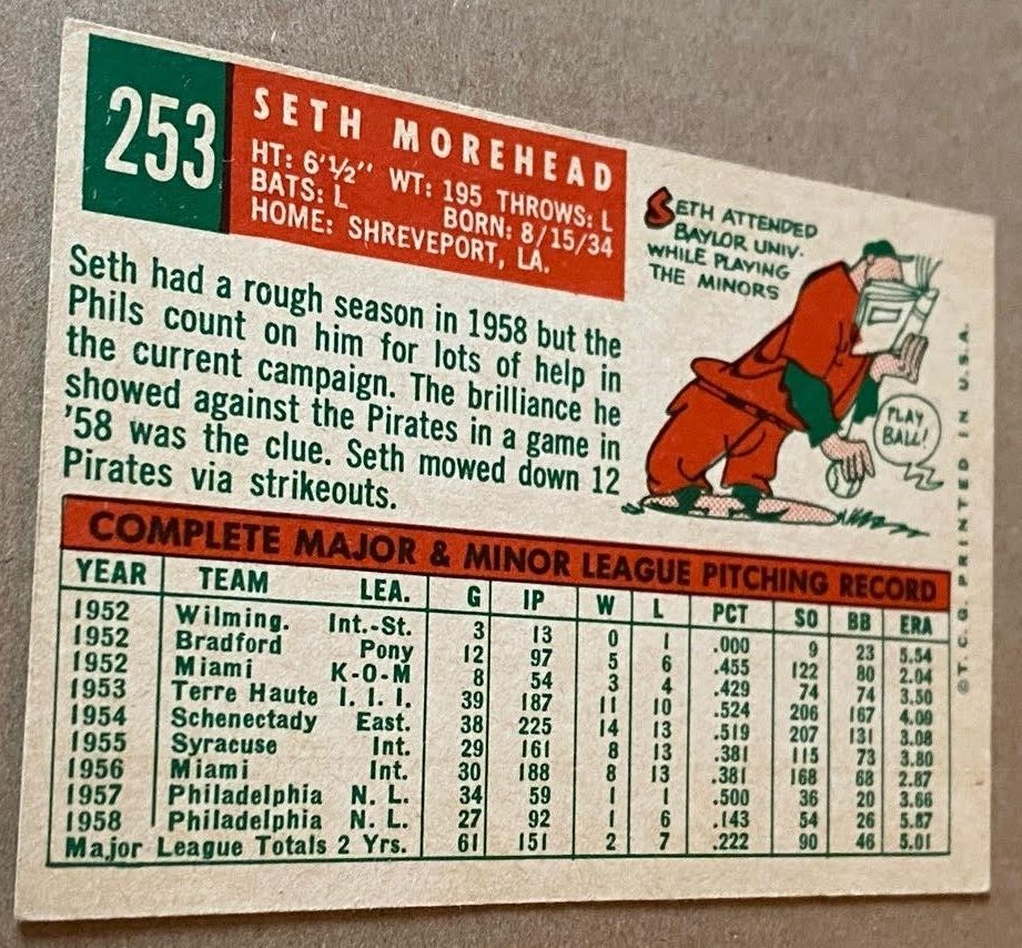 SETH MOREHEAD 1959 TOPPS Card #253 EX-MT Condition | eBay