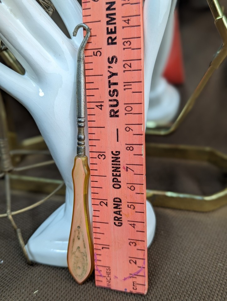 Vintage Shoe Button Hook Boot Celluloid Pink & Amber 5 1/2" Long Handle ...