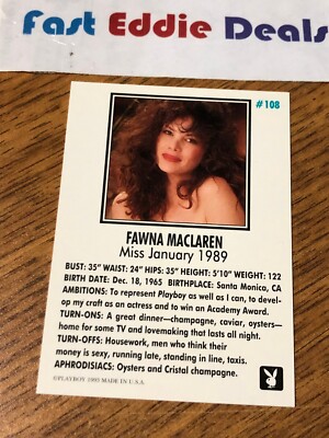 PLAYBOY 1993 FAWNA MACLAREN COLLECTOR CARD 108 MISS JANUARY 1989 NEAR ...