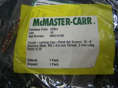 Lot of 25 Metric 18-8 Stainless Steel Thread-Locking Cup-Point Set ...