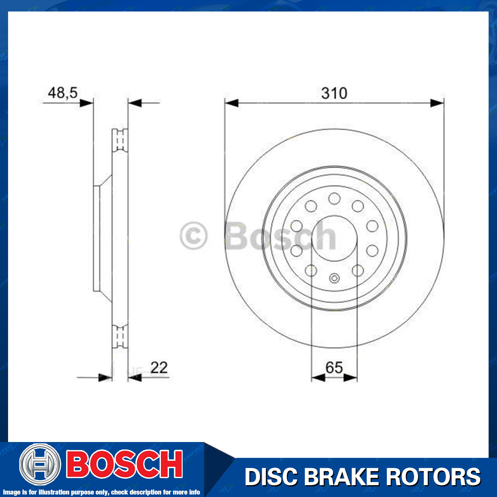 Pair Rear Bosch Brake Rotors for Audi S3 A3 8P 8V RS Q3 8U RS3 TT TTS ...