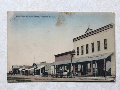 F2124 Postcard West Side of Main Street Ransom Kansas KS Street St ...