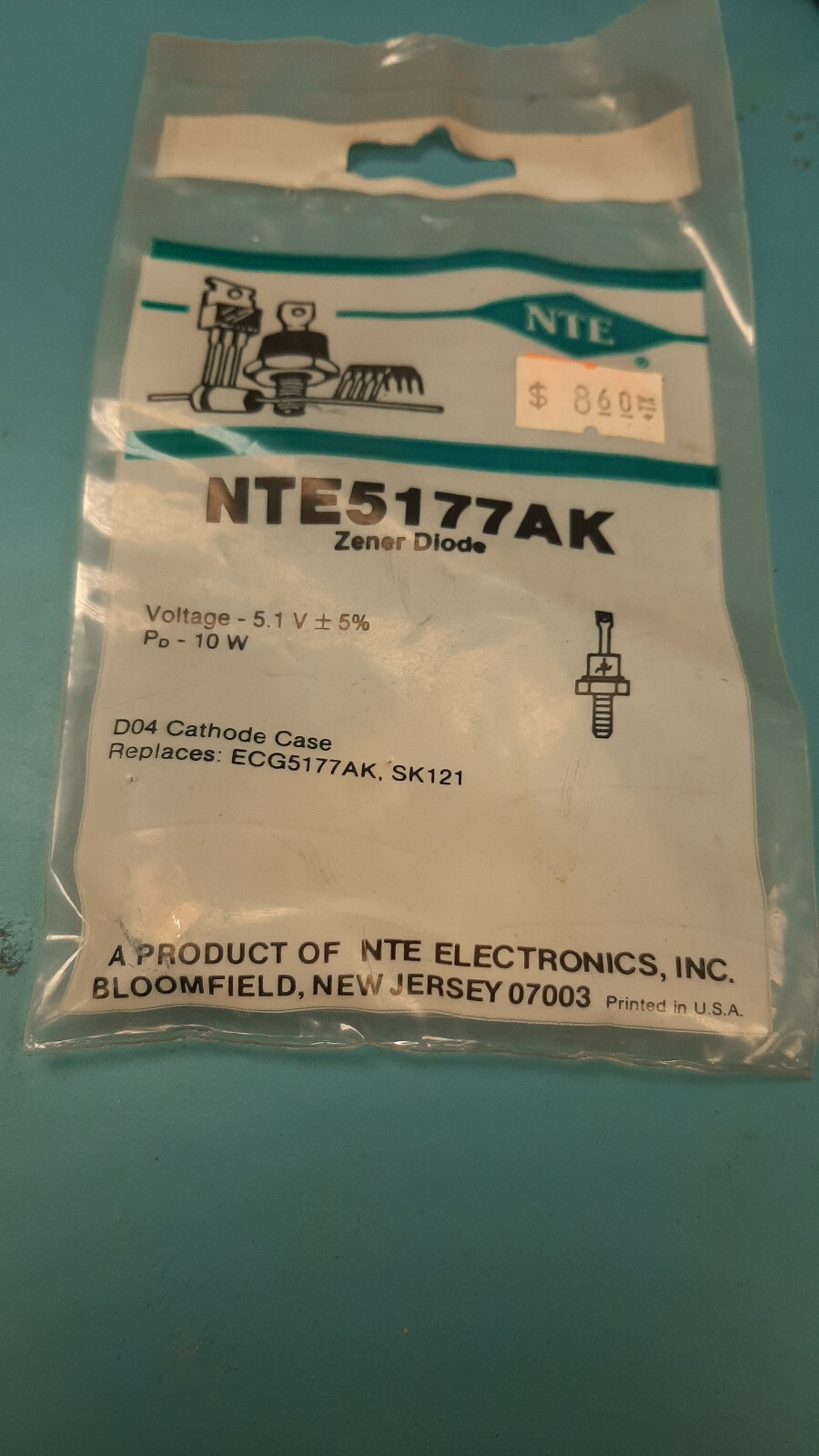 NTE Electronics NTE5177AK Zener Diode DO4 Stud Mount Package Cathode ...
