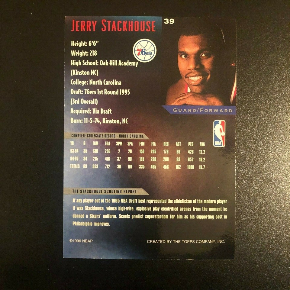 1995-96 Topps Gallery 76ers RC Basketball Card #39 Jerry Stackhouse ...