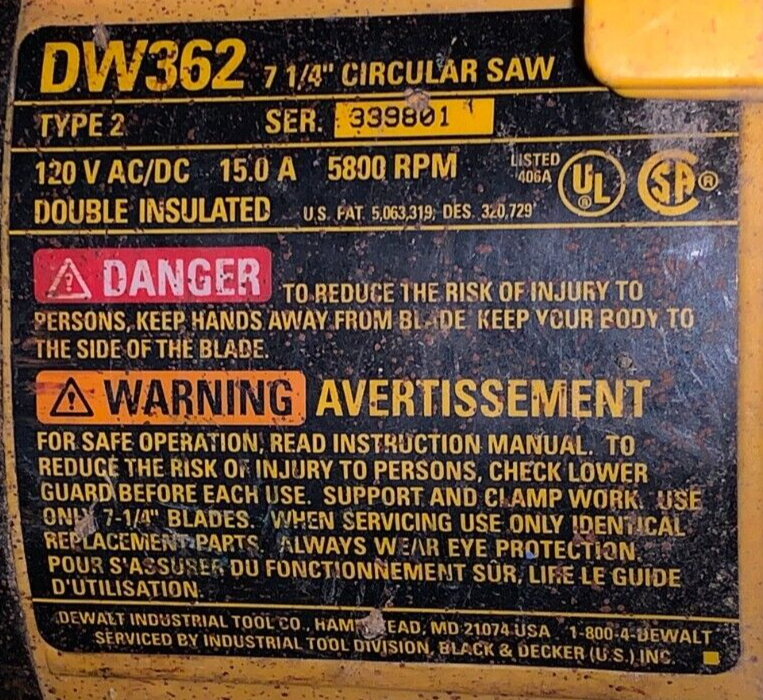 DeWalt Corded DW362 15 AMP 7 1/4" Circular Saw, Electric Brake, 120V | eBay