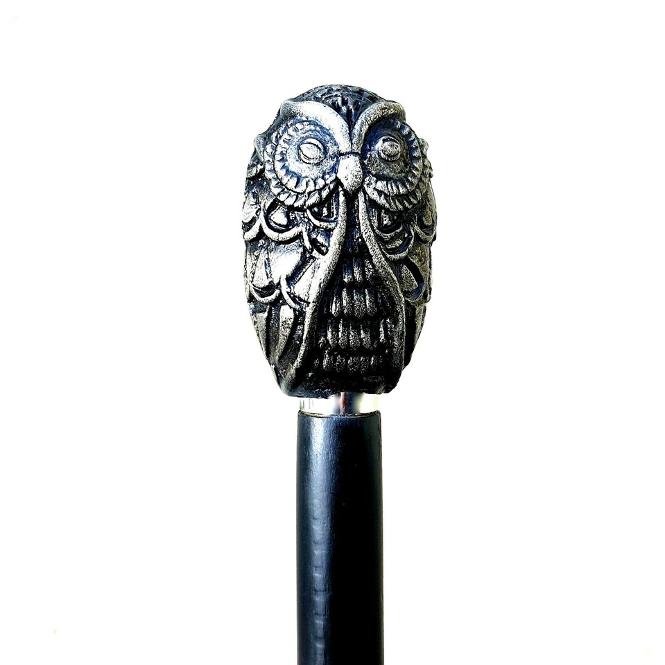 Unisex Wooden Walking stick Hand Carved metal owl Handle With Black 2 ...