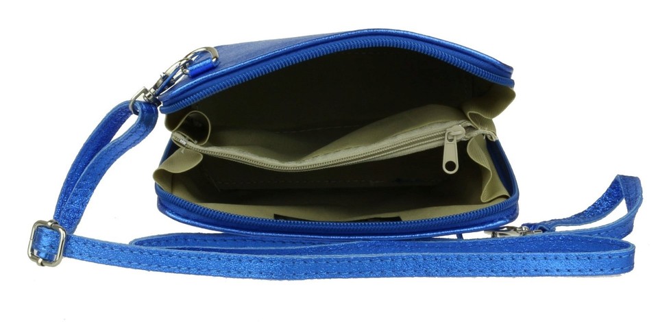 Small Genuine Real Leather Metallic Vera Pelle Cross Body Shoulder Bag ...