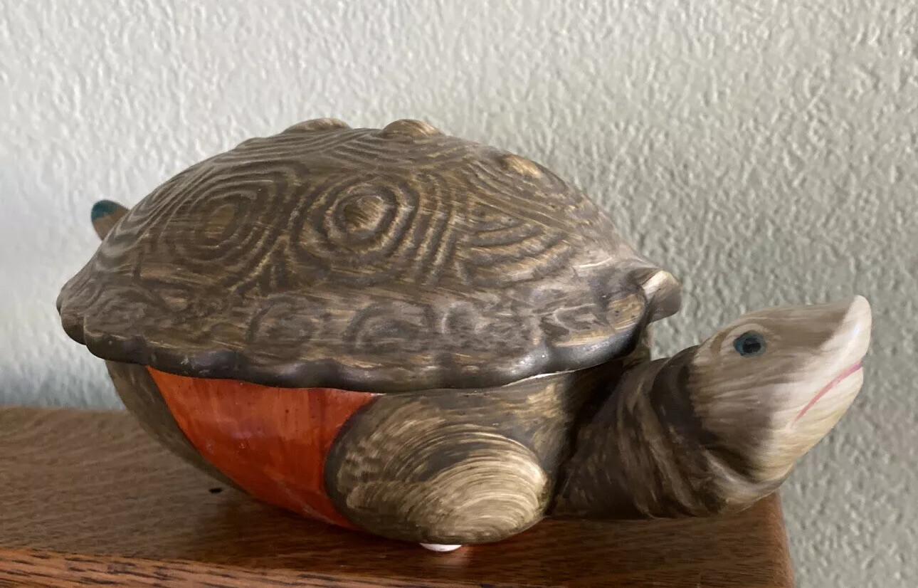 Vintage Large Turtle Trinket Box 8” Porcelain | eBay