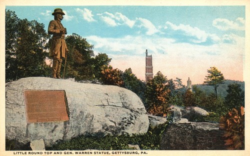 Vintage Postcard 1920's Little Round Top & Gen. Warren Statue ...