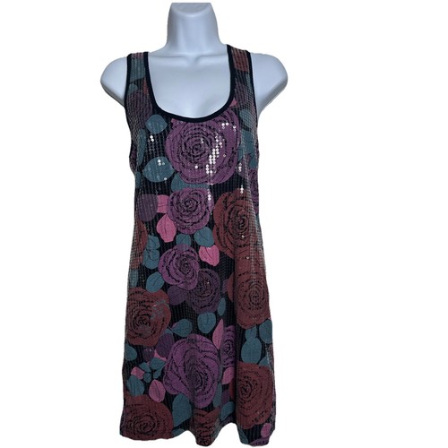G By Guess Sequin Mini Tank Top Dress Flowers Floral Sz Large Party ...