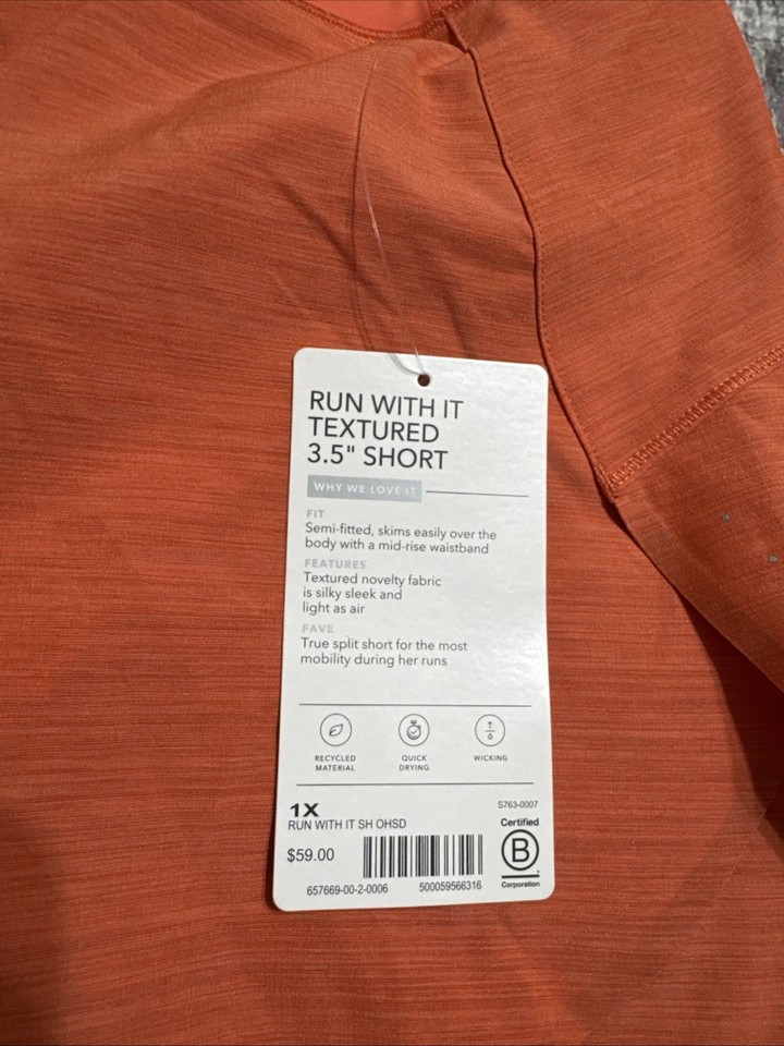 New Athleta Run With It Shorts Women’s 1X Orange Textured 3.5” NWT | eBay