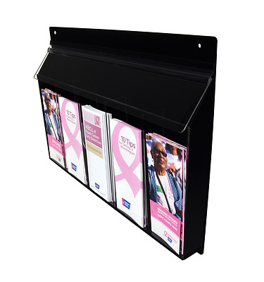 Outdoor 5 Pocket Brochure Bin Black and Clear for Rack Cards Wall or ...