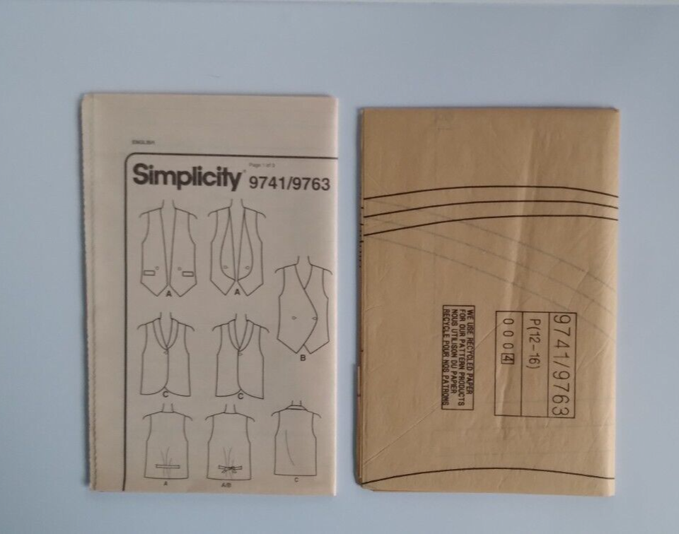 VINTAGE SIMPLICITY #9741 MISSES SIZES 12-14-16 Reversible VESTS PATTERN ...