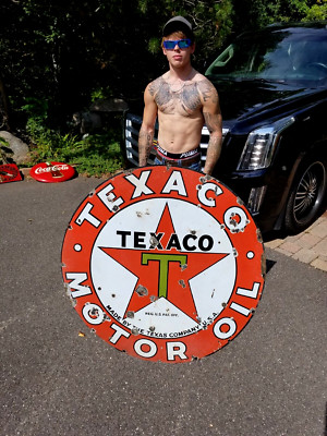 Vintage Original Large Porcelain Texaco Oil Gas Gasoline Sign 42 inch ...
