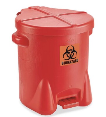 14 Gallon Biohazard Waste Can Step-on opener Self-closing lid OSHA 18 x ...
