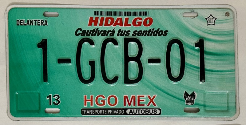 HIDALGO Mexico Bus License Plate #1-GCB-01 | eBay