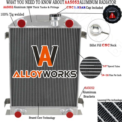 3 Rows Aluminum Radiator for 1932 Ford Model B High Boy FlatHead V8 ...