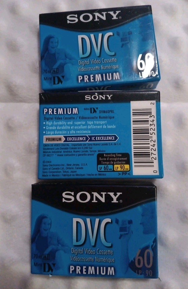 Sony Mini DV DVC Tapes Premium DVC Video Cassette (3) 60 min New Sealed ...
