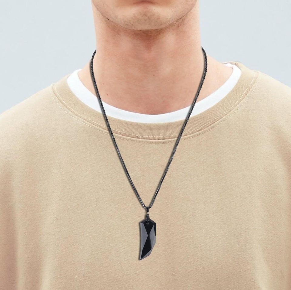 Wolf Tooth Crystal Necklace Men Black Obsidian Gold Obsidian Healing ...