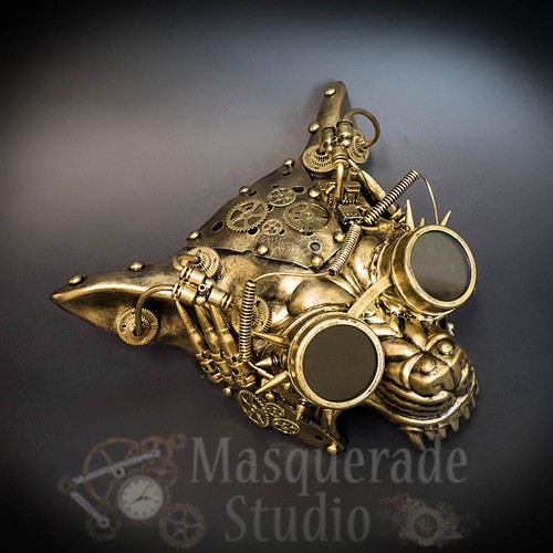Men's Steampunk Fantasy Robotic Cyborg Wolf Terminator Masquerade Mask ...