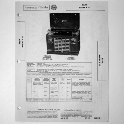 Fada Model P111 - SAMS Photofact ™ 1952 - New NOS | eBay