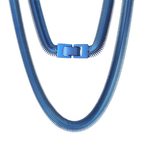 8mm 24inch Blue Plated Real Stainless Steel Snake Chain Necklace for ...