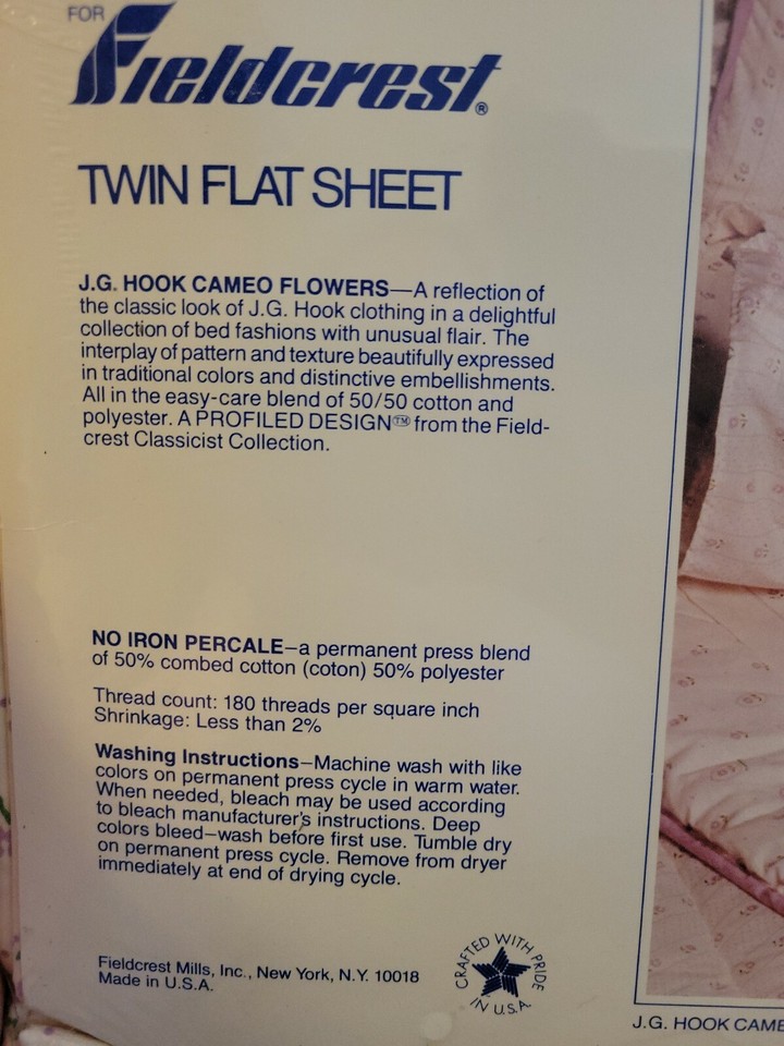 Vntg J.G. Hook Fieldcrest Twin Fitted Sheet Cameo Flowers NoS Made in ...