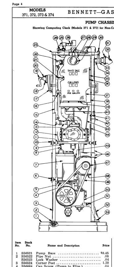 Bennett Model 371 372 373 374 Gasoline Pump illustrated Factory Parts ...