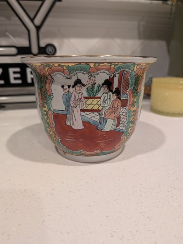 Vintage Chinoiserie Canton Famille Rose Vase Pot | eBay