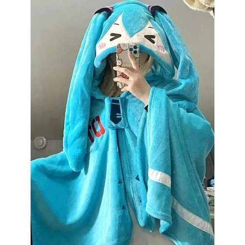 Hatsune Miku Plush Hooded Blanket Cloak Cute Warm Cosplay Cape Kawaii ...