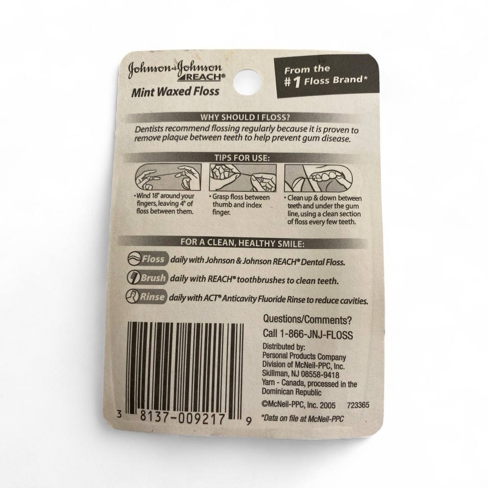 Vintage Johnson & Johnson Reach Dental Floss Mint Waxed Floss 2005 NEW ...