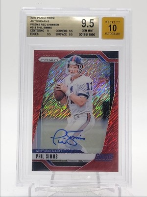 PHIL SIMMS 2024 PANINI PRIZM AUTOGRAPH RED SHIMMER AUTO /35 BGS 9.5 ...