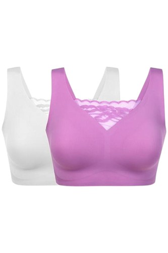 Rhonda Shear Women's 2-pck Bra with Lace Inset White/Magenta Sunset | eBay