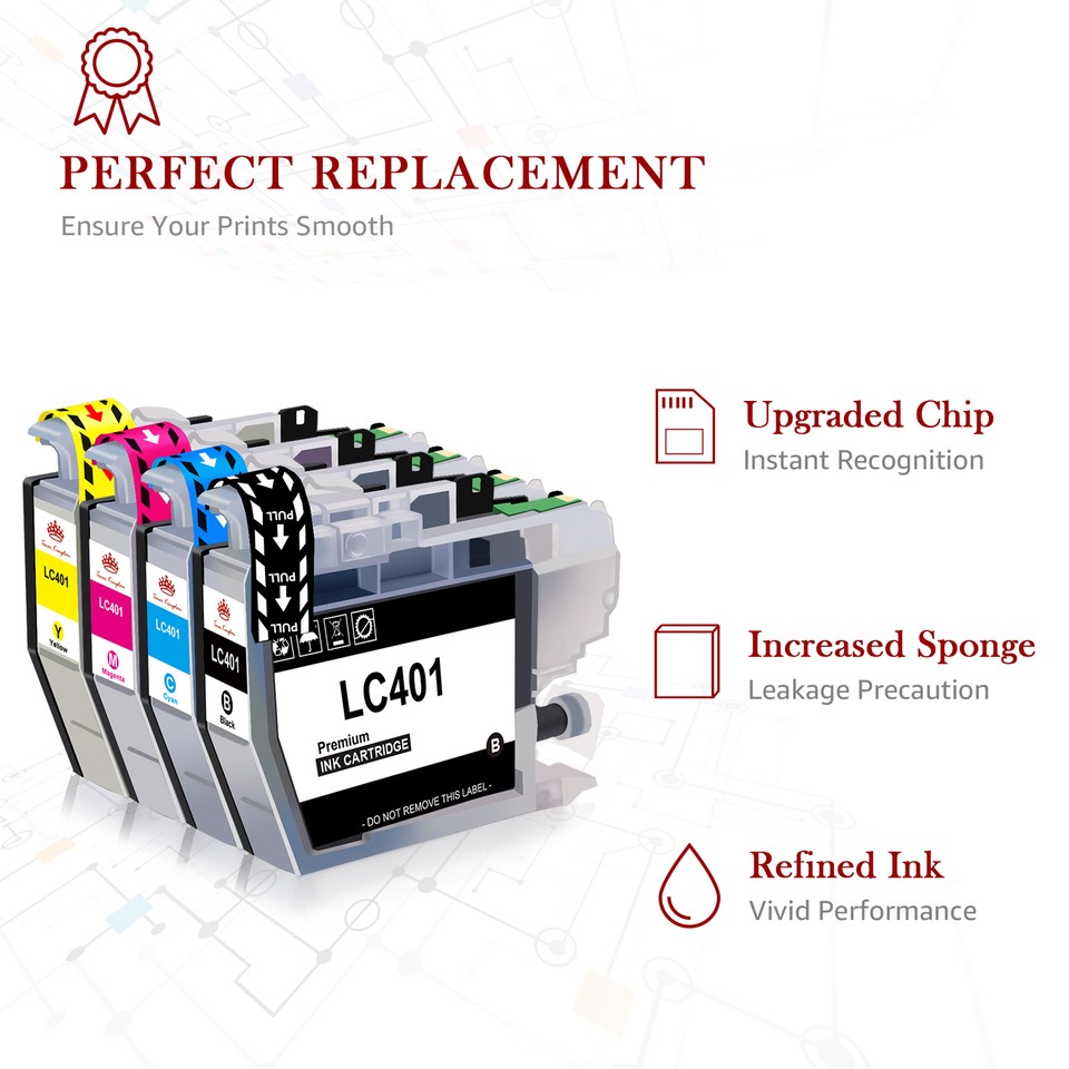 4pk LC401XL LC401 Ink Cartridges for Brother MFC-J1010DW MFC-J1012DW ...