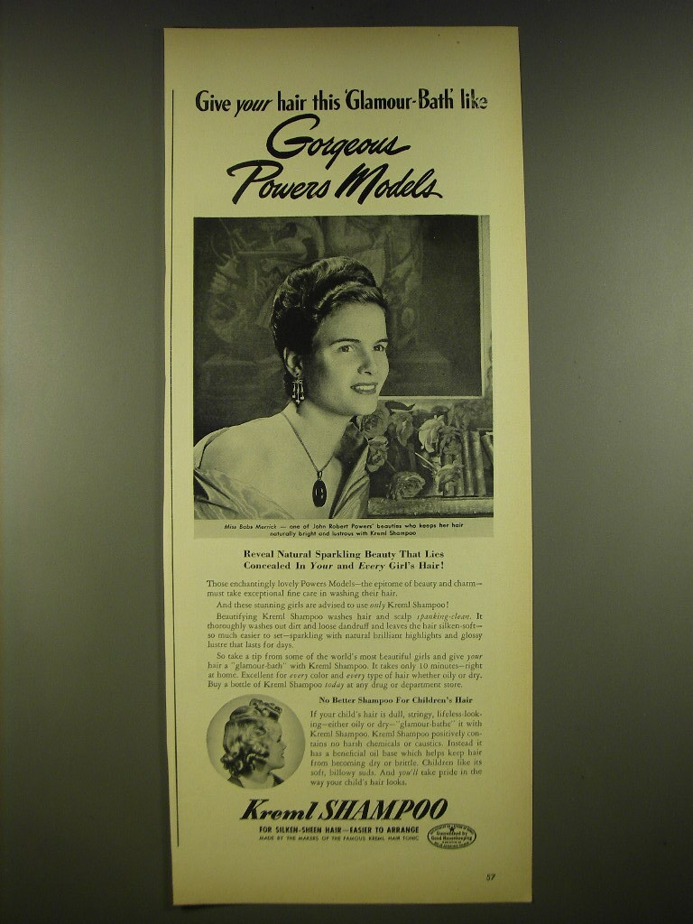 1945 Kreml Shampoo Ad - Give your hair glamour-bath like Gorgeous ...