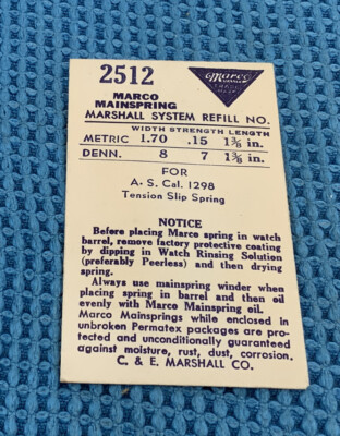 Marco 2512 (8 X 7 X 1-3/8) mainspring bridle To Fit AS 1298 (WA95-END ...